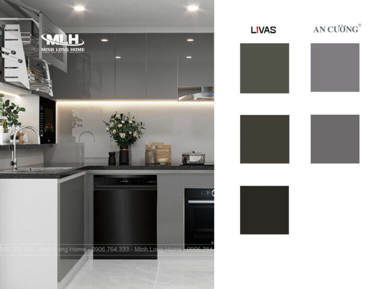 +15 mẫu tủ bếp Acrylic màu xám ghi đẹp sang trọng