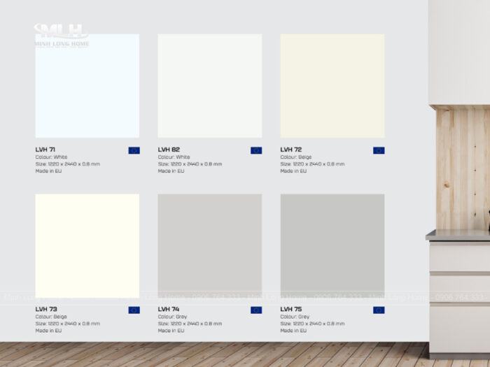 Bảng màu tủ bếp Acrylic năm 2024 - Màu trơn và vân gỗ